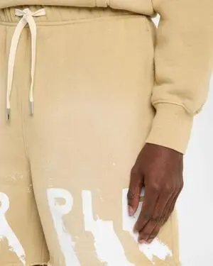 PURPLE BRAND Painted Logo Fleece Shorts - Tan
