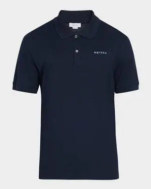 Alexander McQueen Men & Apos;s Embroidered Logo Pique Polo Shirt Navy