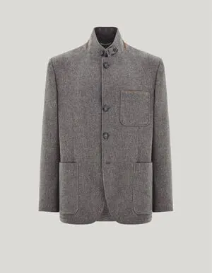 Canali Bruma Cashmere Jacket With Suede Details - Grey