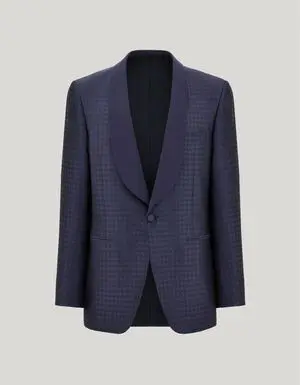 Canali Single-breasted Regular Fit Tuxedo Jacket In A Blend Of Technical Fabric And Silk - Blue