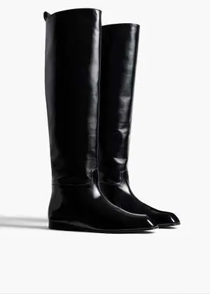 Khaite Colt Knee-high Boots In Glazed Leather - Black