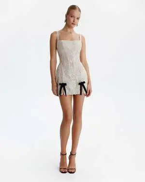 MILLA Fitted Lace Mini Dress With Bows
