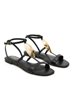 PatBO Cecilia Leather Flat Sandal - Black