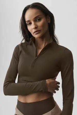 Alo Yoga Softsculpt Precision 1/4 Zip Long Sleeve Top - Espresso