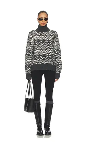 Varley Ida Relaxed Fairisle Rollneck Sweater - Charcoal