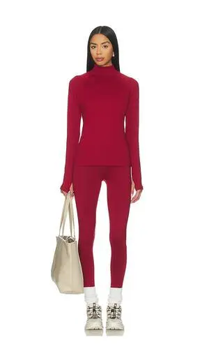 Varley Always Warm Mock Neck Baselayer Top - Red Dahlia Marl