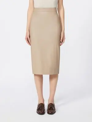 Max Mara Nappa Leather Pencil Midi Skirt - Sand