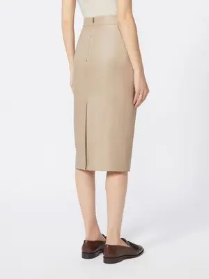 Max Mara Nappa Leather Pencil Midi Skirt - Sand