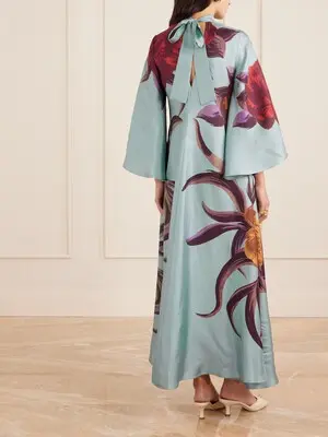 La DoubleJ Magnifico Printed Silk Maxi Dress - Blue