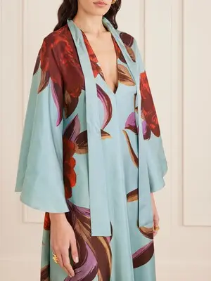 La DoubleJ Magnifico Printed Silk Maxi Dress - Blue