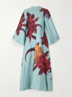 La DoubleJ Magnifico Printed Silk Maxi Dress - Blue