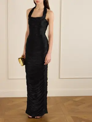 MARMAR HALIM Ruched Plissé Halterneck Gown