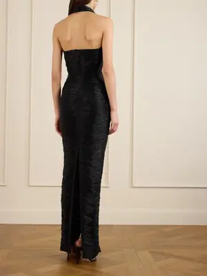 MARMAR HALIM Ruched Plissé Halterneck Gown