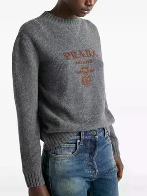 Prada Intarsia-logo Crew-neck Sweater - Grey