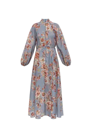 Zimmermann Floral Print Linen Midi Dress - Blue