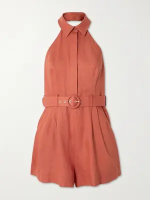 Zimmermann Awaken Belted Linen Playsuit - Orange