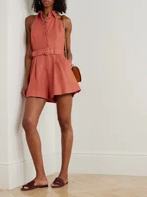 Zimmermann Awaken Belted Linen Playsuit - Orange