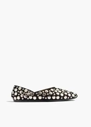 Khaite Jane Flat In Suede With Studs - Black