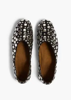 Khaite Jane Flat In Suede With Studs - Black