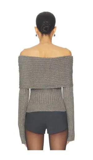 GUIZIO Wide Turtleneck Knit Top - Grey