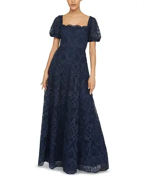 Theia Dominique Puff Sleeve Gown