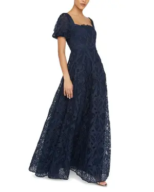 Theia Dominique Puff Sleeve Gown