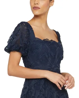 Theia Dominique Puff Sleeve Gown