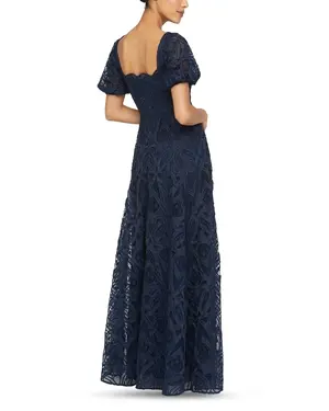 Theia Dominique Puff Sleeve Gown
