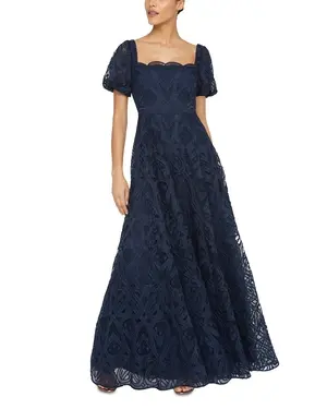 Theia Dominique Puff Sleeve Gown