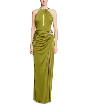 Halston Round Neck Evening Dresses