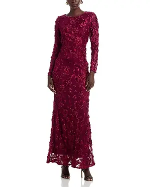 Aqua Long Sleeve 3d Floral Mesh Dress