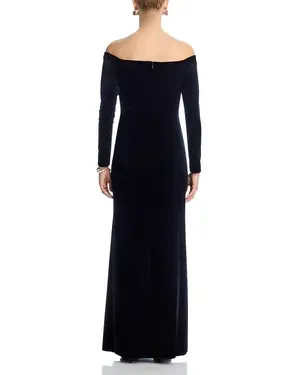 Aqua Off-the-shoulder Velvet Gown