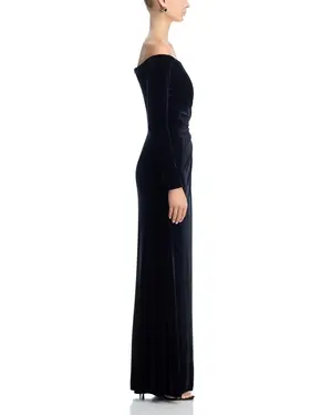 Aqua Off-the-shoulder Velvet Gown