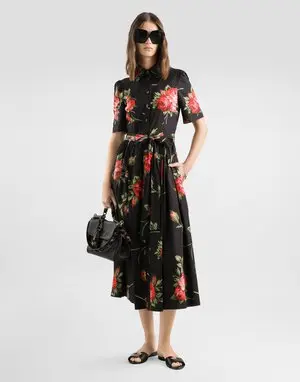 Dolce & Gabbana Rose Bouquet-print Poplin Shirt Dress - Multicolor