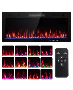 SUGIFT Electric Fireplace 40 Inches Recessed And Wall Mounted For 2' X 6' Stud - Black