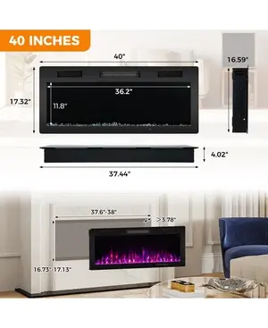 SUGIFT Electric Fireplace 40 Inches Recessed And Wall Mounted For 2' X 6' Stud
