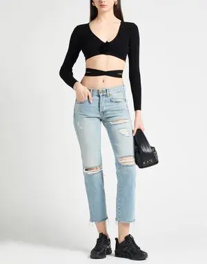 VICOLO Cropped Knit Top With Floral Appliqués - Black