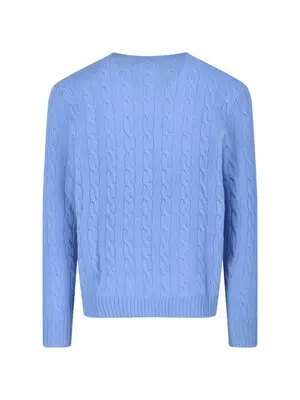 Polo Ralph Lauren Logo Braided Sweater - Light Blue