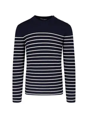 Max Mara Striped Virgin Wool Sweater - Blue