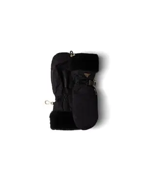 Prada Re-nylon And Shearling Mittens - Black