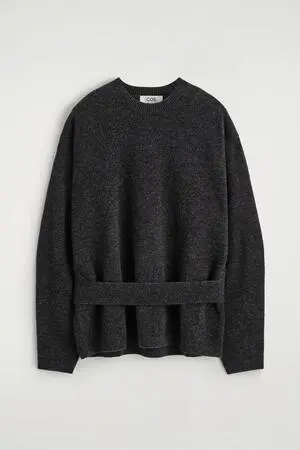 Cos Belt-detail Merino Wool Sweater - Gray