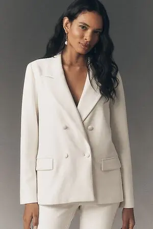 Bhldn Double-breasted Crepe Blazer Jacket - White
