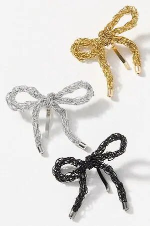 Anthropologie Bow Hair Tie Cuff Hooks Set Of 3 - Black/silver/gold