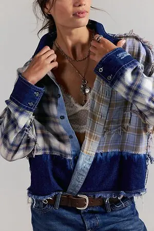 THE TALES Mixed Denim Flannel Button Down
