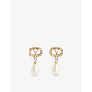 Valentino Garavani Ovalette Swarovski® Pearl Drop Earrings - Oro/light Gold/crystal