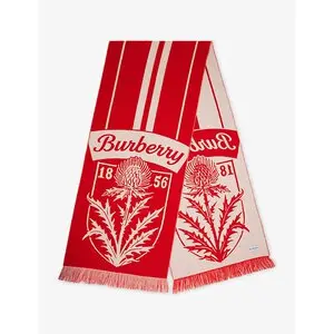 Burberry Thistle Shield Football-motif Wool Scarf - Poppy Red