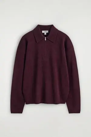 Cos Merino Wool-yak Zip-up Polo Shirt - Red