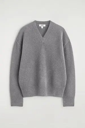 Cos Rounded V-neck Wool Blend Sweater - Gray