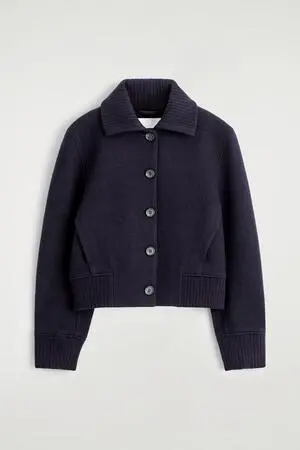 Cos Ribbed-collar Boiled Merino Wool Jacket - Navy