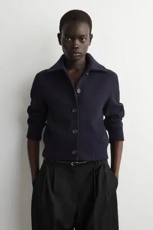 Cos Ribbed-collar Boiled Merino Wool Jacket - Navy